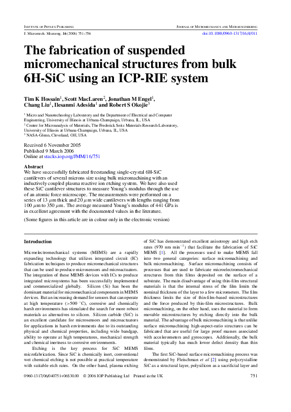 (PDF) The fabrication of suspended micromechanical structures from bulk ...