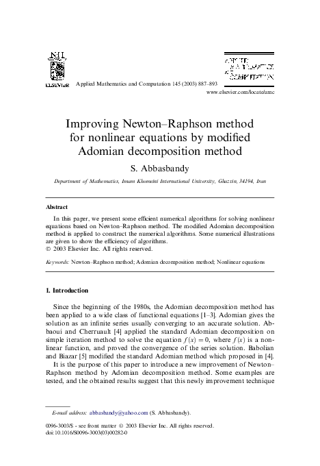 Pdf Improving Newton Raphson Method For Nonlinear Equations By Modified Adomian Decomposition