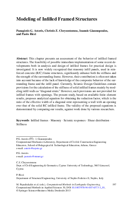 (PDF) Modeling of Infilled Framed Structures
