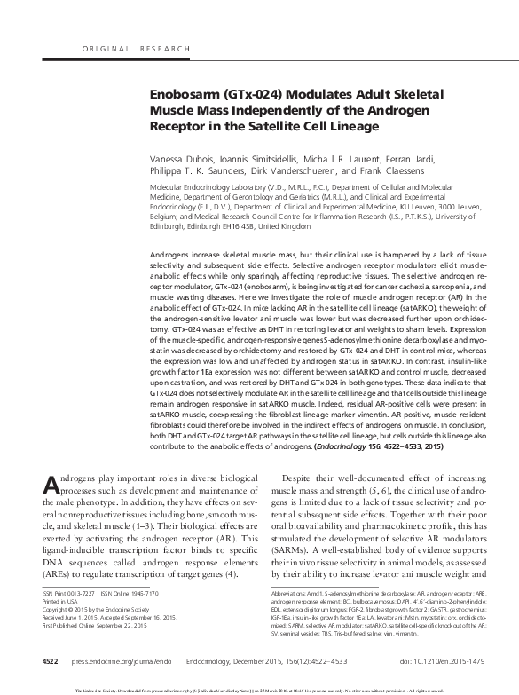 (PDF) Enobosarm (GTx-024) Modulates Adult Skeletal Muscle Mass ...