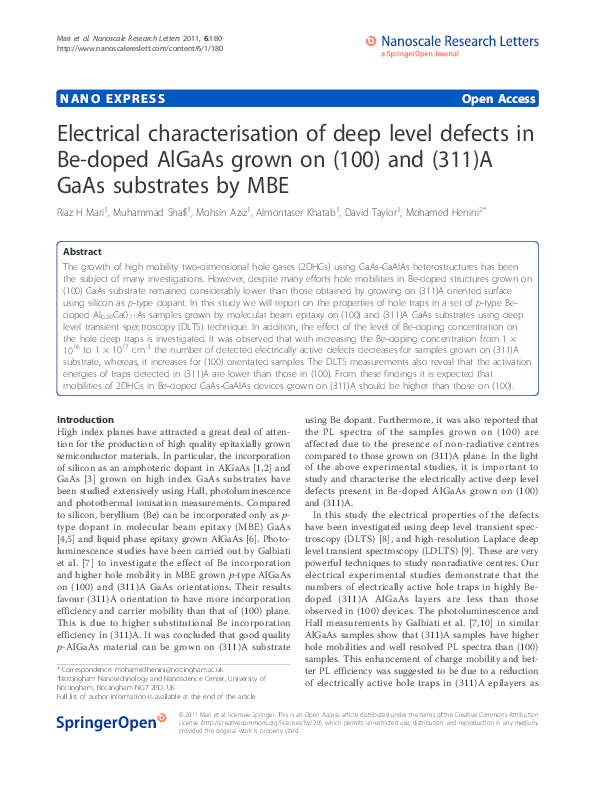 (PDF) Electrical characterisation of deep level defects in Be-doped ...
