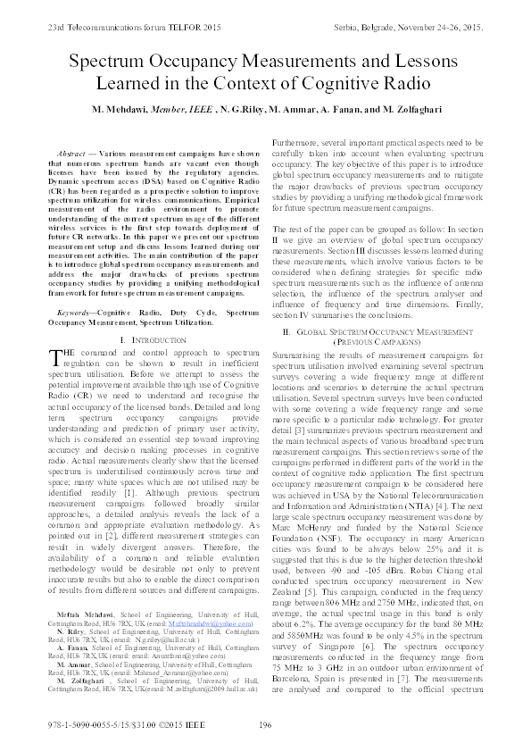 (PDF) Spectrum Occupancy Measurements and Lessons