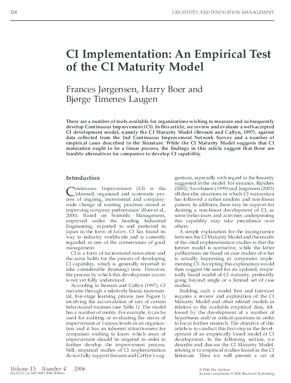(PDF) CI Implementation: An Empirical Test of the CI Maturity Model