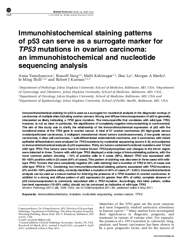 Pdf Immunohistochemical Staining Patterns Of P53 Can Serve As A Surrogate Marker For Tp53