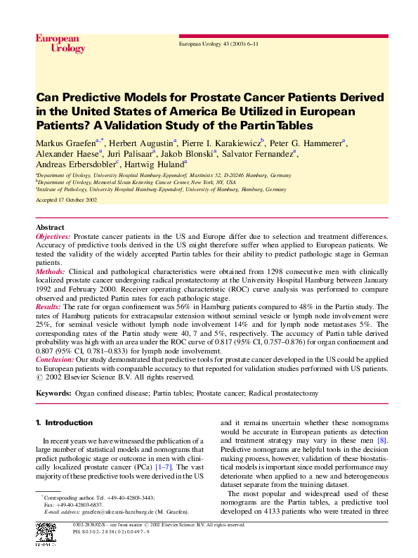 (PDF) Can Predictive Models for Prostate Cancer Patients Derived in the ...