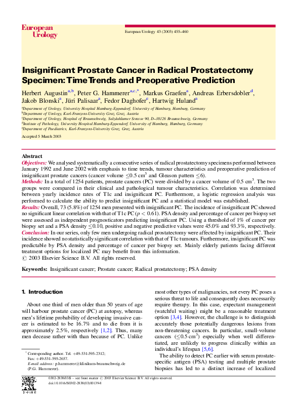 (PDF) Insignificant Prostate Cancer in Radical Prostatectomy Specimen ...