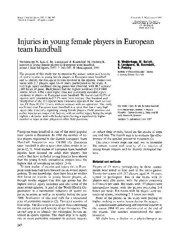 (PDF) Injuries in young female players in European team handball