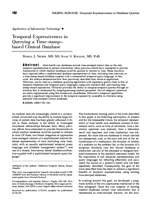 (PDF) Temporal Expressiveness in Querying a Time-stamp-- based Clinical Database