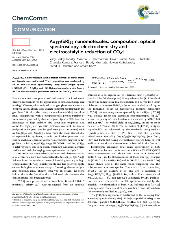 (PDF) Au 137 (SR) 56 nanomolecules: composition, optical spectroscopy ...