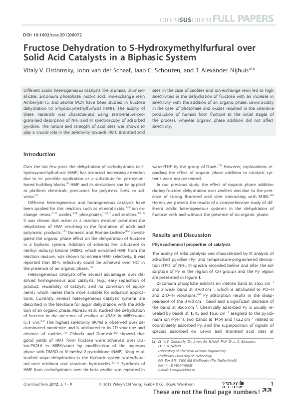 Fructose Dehydration to 5-Hydroxymethylfurfural over Solid Acid ...