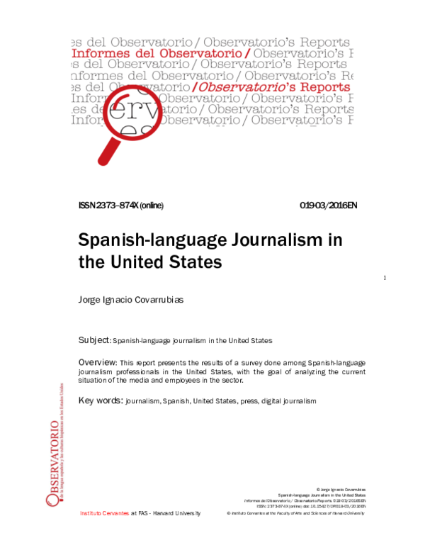 (PDF) 019-03/2016EN. Spanish-language Journalism in the United States