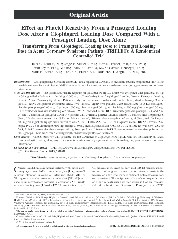 (PDF) Effect on platelet reactivity from a prasugrel loading dose after a clopidogrel loading ...