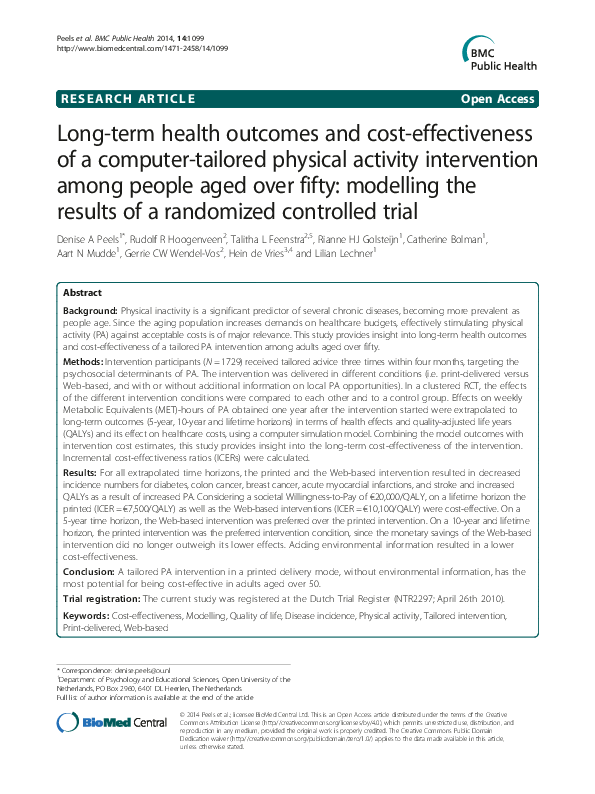 (PDF) Long-term health outcomes and cost-effectiveness of a computer-tailored physical activity ...