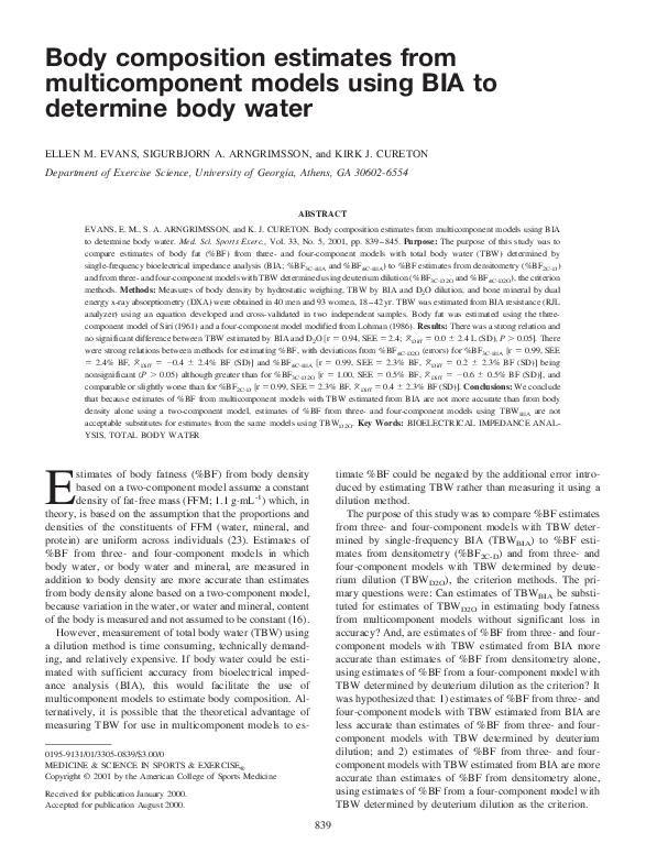 (PDF) Body composition estimates from multicomponent models using BIA ...