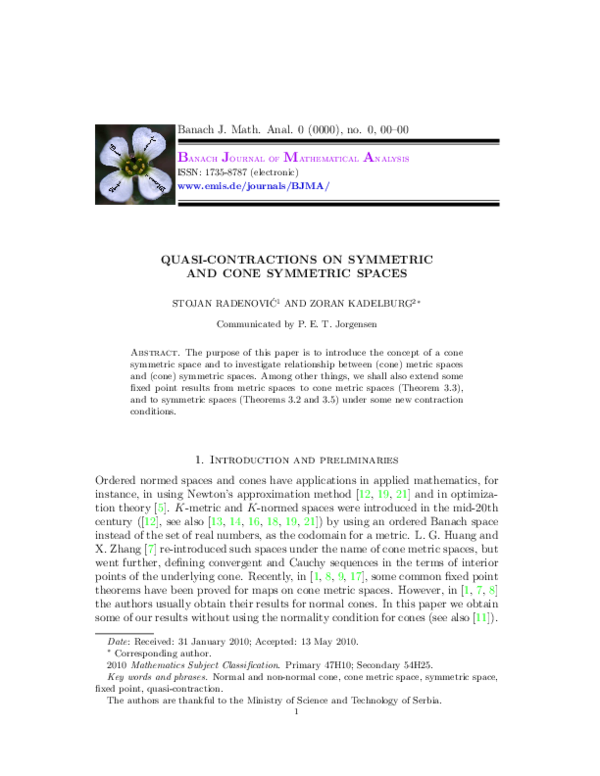 Pdf Quasi Contractions On Symmetric And Cone Symmetric Spaces