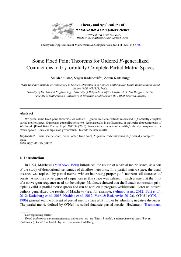 Pdf Some Fixed Point Theorems For Ordered F Generalized Contractions