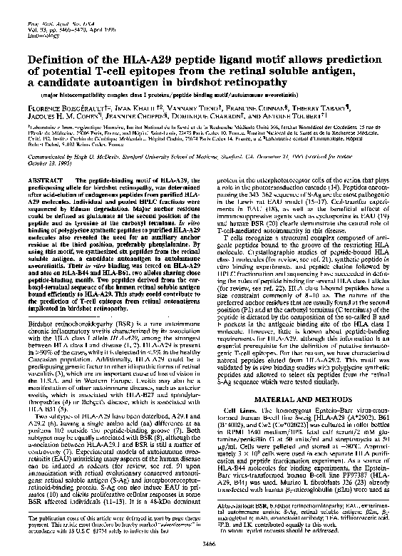 (PDF) Definition of the HLA-A29 peptide ligand motif allows prediction ...