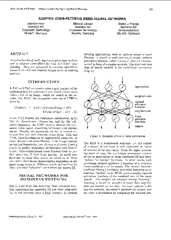 (PDF) Adaptive comb-filtering using neural networks