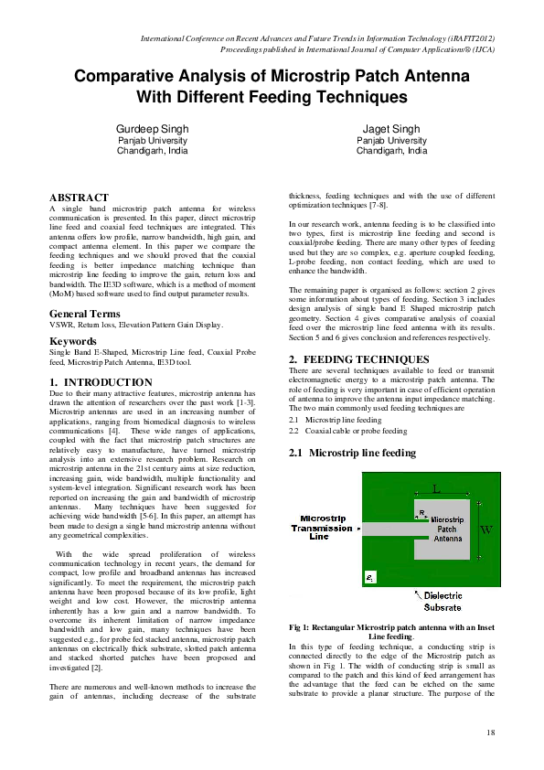 (PDF) Comparative Analysis of Microstrip Patch Antenna With Different Feeding Techniques