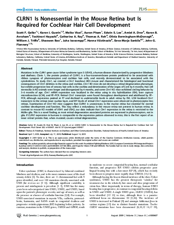 (PDF) CLRN1 Is Nonessential in the Mouse Retina but Is Required for ...