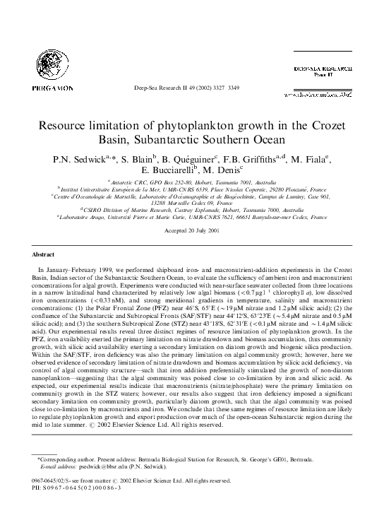 (PDF) Chemical limitations on phytoplankton growth in the Crozet Basin ...