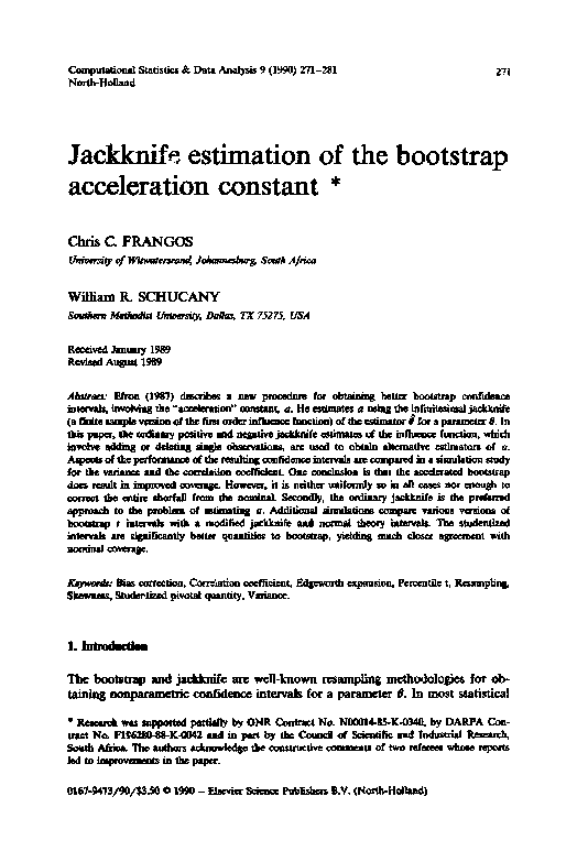 (PDF) Jackknife estimation of the bootstrap acceleration constant