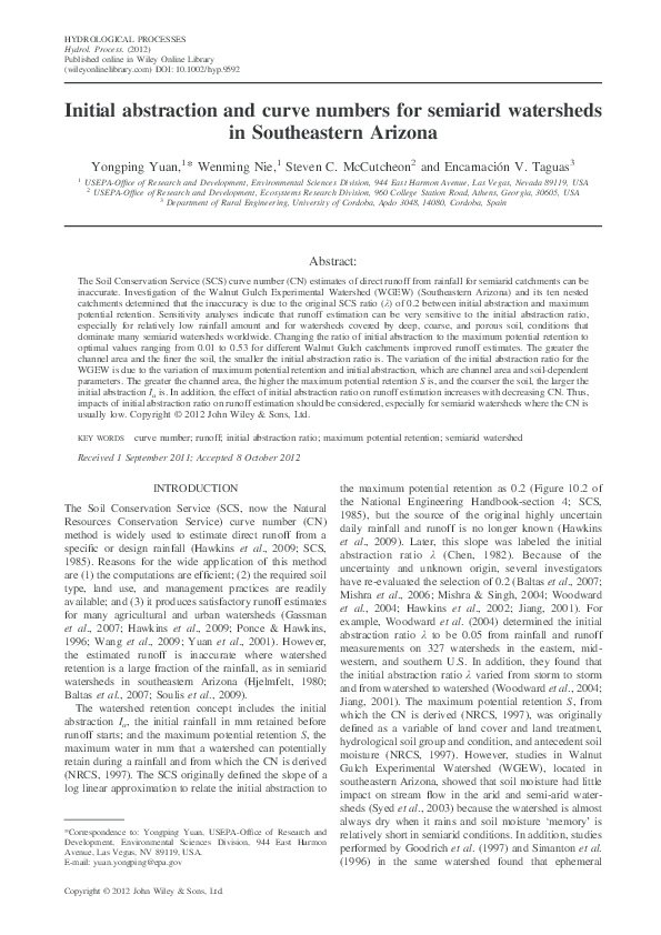 (PDF) Initial abstraction and curve numbers for semiarid watersheds in Southeastern Arizona