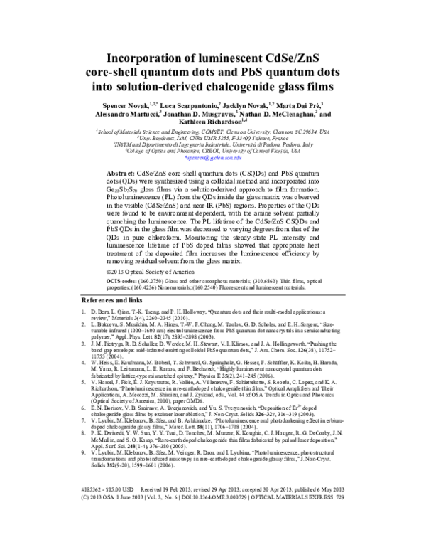 (PDF) Incorporation of luminescent CdSe/ZnS core-shell quantum dots and ...