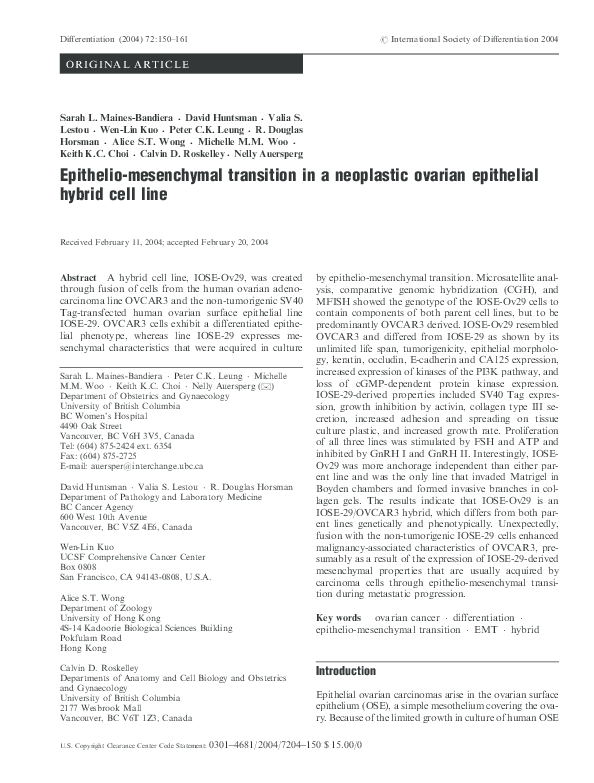 (PDF) Epithelio-mesenchymal transition in a neoplastic ovarian ...