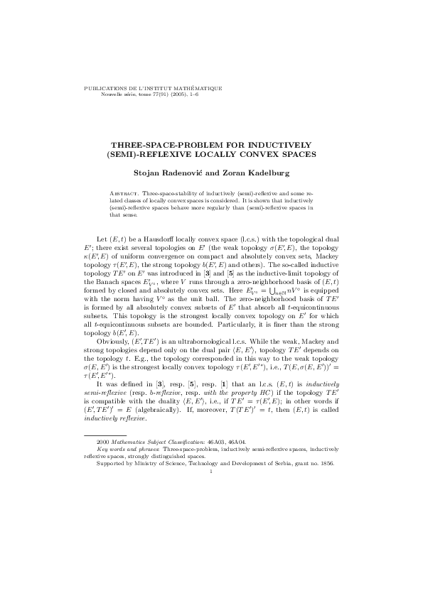 (PDF) Three-space-problem for inductively (semi)-reflexive locally ...