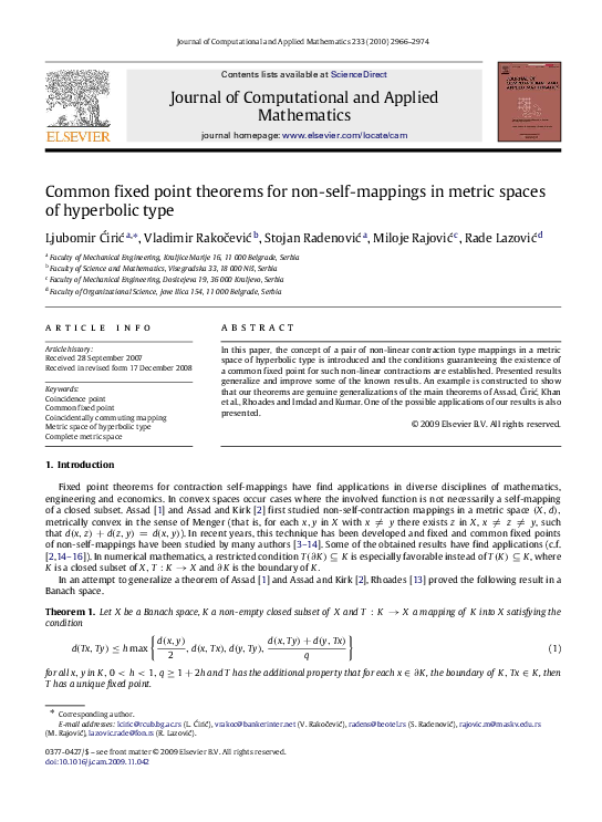Pdf Common Fixed Point Theorems For Non Self Mappings In Metric Spaces Of Hyperbolic Type