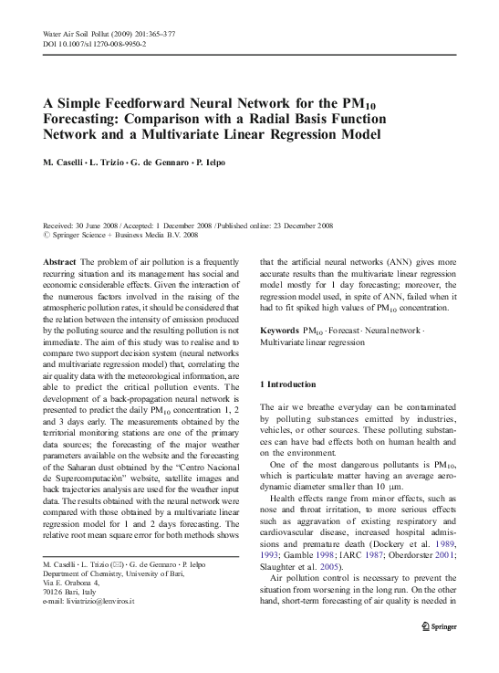 (PDF) A Simple Feedforward Neural Network for the PM10 Forecasting: Comparison with a Radial ...