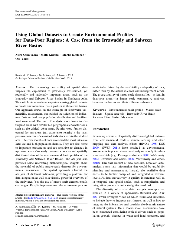 (PDF) Using Global Datasets to Create Environmental Profiles for Data-Poor Regions: A Case from ...