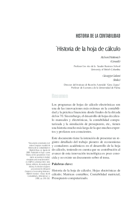 (PDF) Historia de la hoja de cálculo: De la matriz de contabilidad a la ...