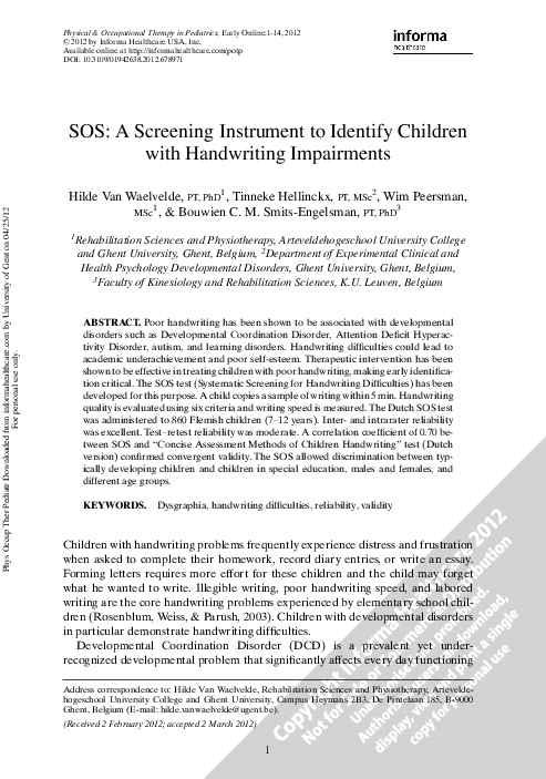 (PDF) SOS: A Screening Instrument to Identify Children with Handwriting ...