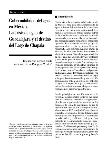 (PDF) Gobernabilidad del agua en Mexico. La crisis de agua de ...