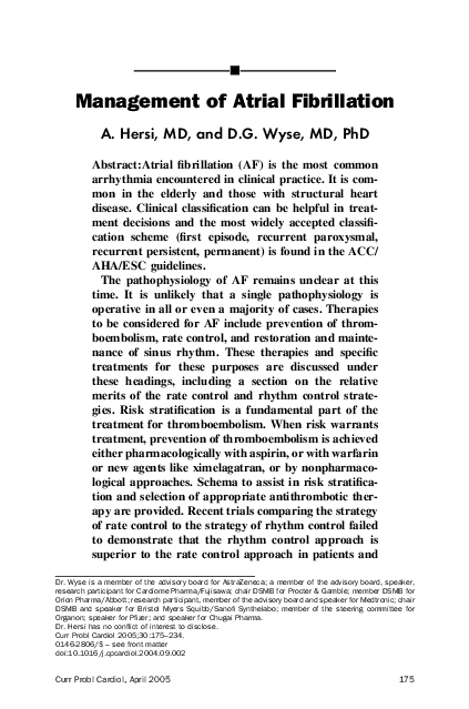 (PDF) Management of atrial fibrillation