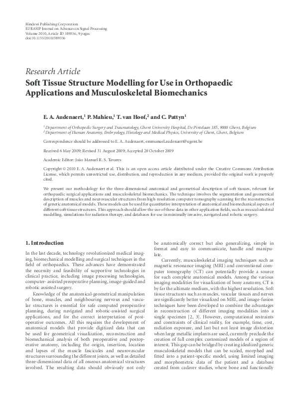 (PDF) Soft Tissue Structure Modelling for Use in Orthopaedic ...