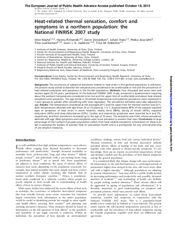 (PDF) Heat-related thermal sensation, comfort and symptoms in a ...