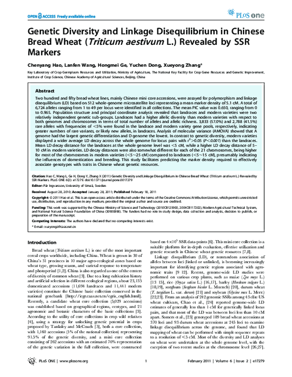 (PDF) Genetic diversity and linkage disequilibrium analysis in elite sugar beet breeding lines ...