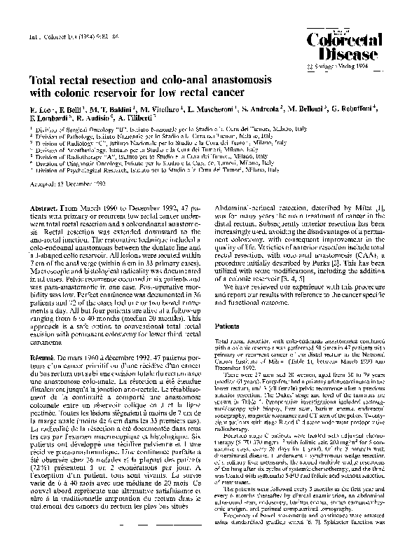 (PDF) Total rectal resection and colo-anal anastomosis for low rectal ...