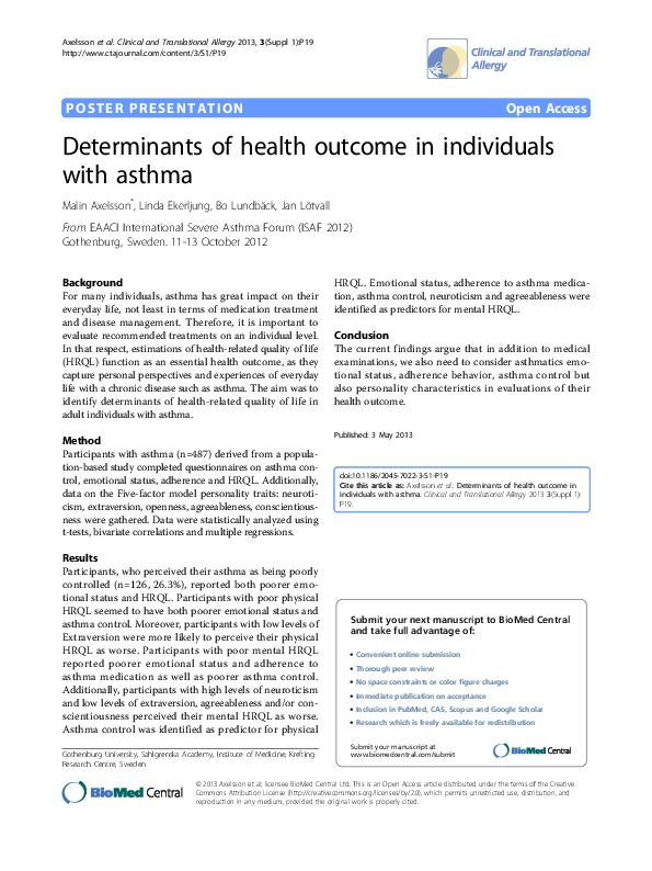 (PDF) Determinants of health outcome in individuals with asthma