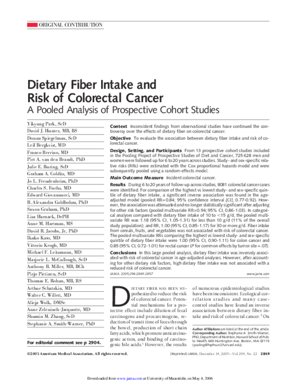 (PDF) Dietary Fiber Intake and Risk of Colorectal Cancer