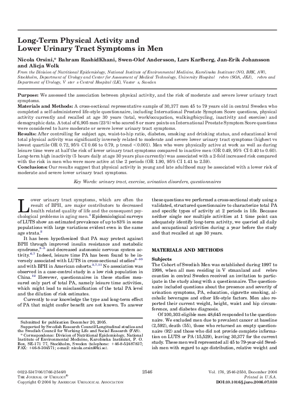 (PDF) Long-Term Physical Activity and Lower Urinary Tract Symptoms in Men