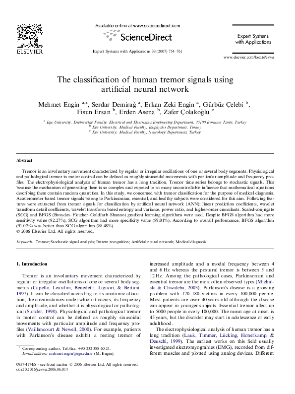 (PDF) The classification of human tremor signals using artificial ...