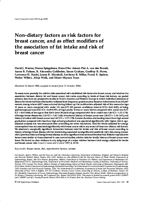 (PDF) Non-dietary factors as risk factors for breast cancer, and as ...