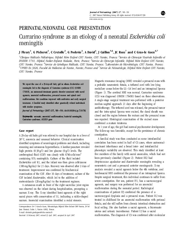 (PDF) Currarino syndrome as an etiology of a neonatal Escherichia coli meningitis