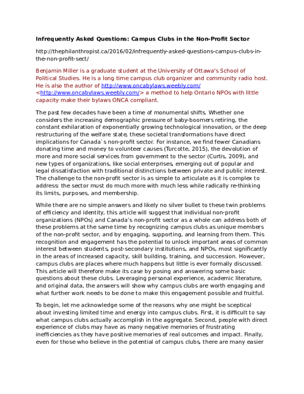 (DOC) Infrequently Asked Questions: Campus Clubs in the Non-Profit Sector