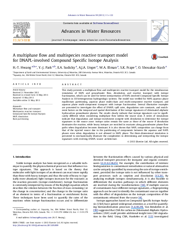 (PDF) A multiphase flow and multispecies reactive transport model for DNAPL-involved Compound ...