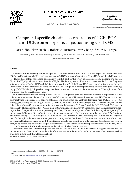 (PDF) Compound-specific chlorine isotope ratios of TCE, PCE and DCE ...